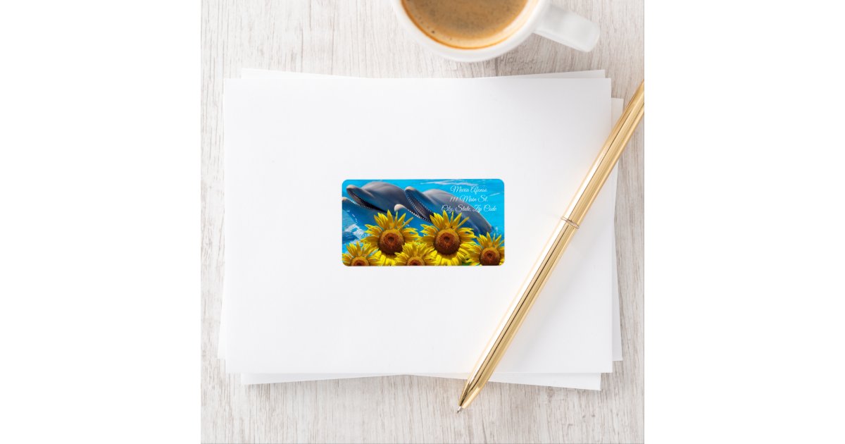 Return Address Labels Sunflower Dolphin | Zazzle