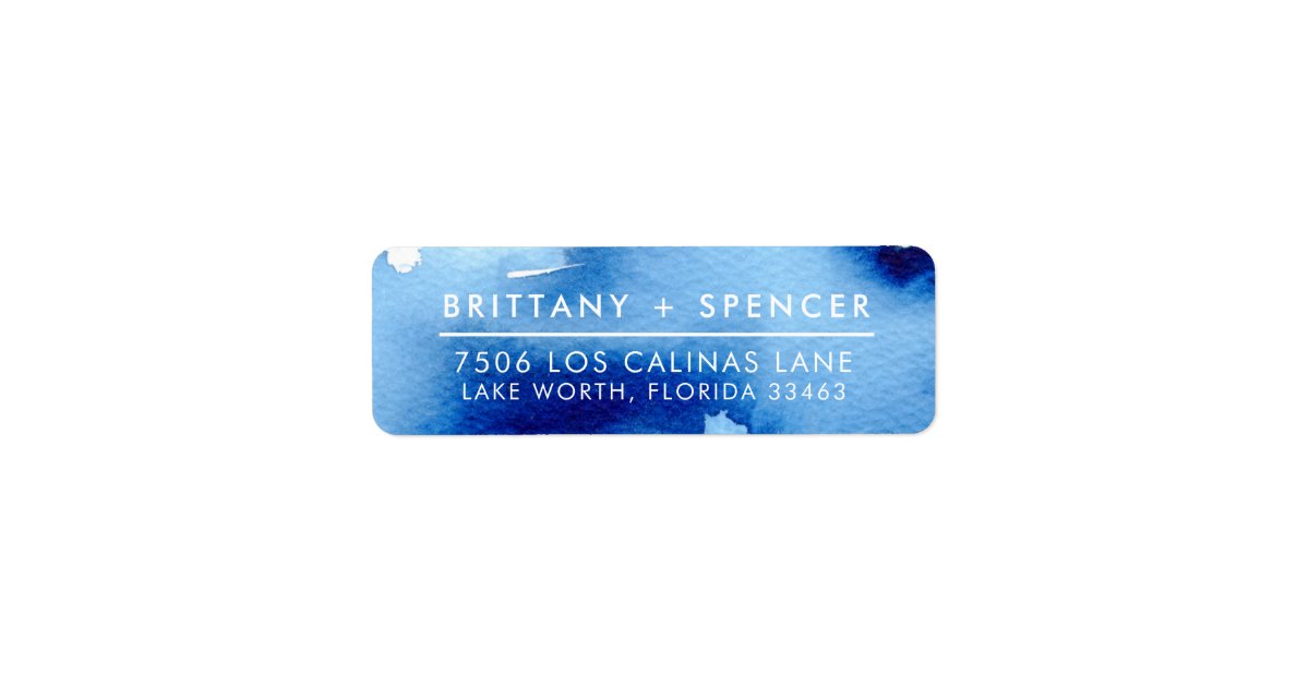 RETURN ADDRESS stylish modern navy blue watercolor Label | Zazzle