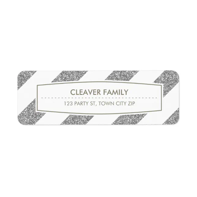 RETURN ADDRESS wide stripe pattern glitter silver Label | Zazzle