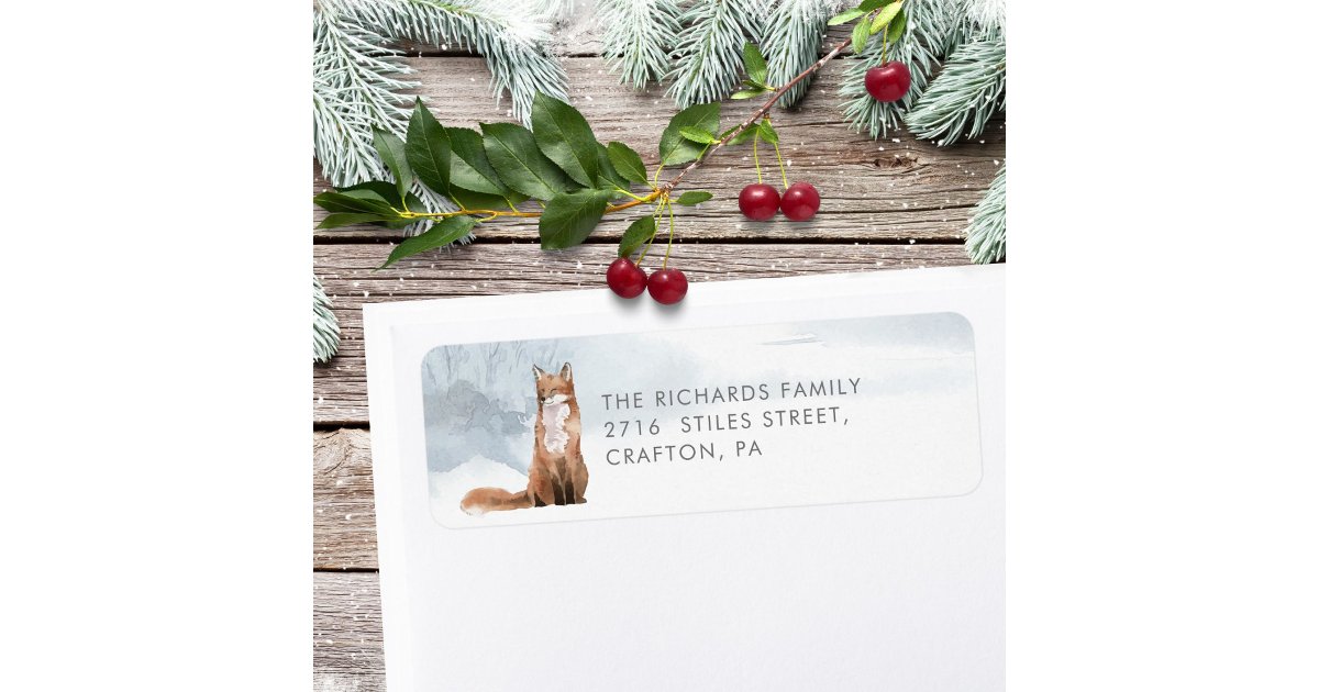 Return Address Winter Cute Fox Elegant Label | Zazzle