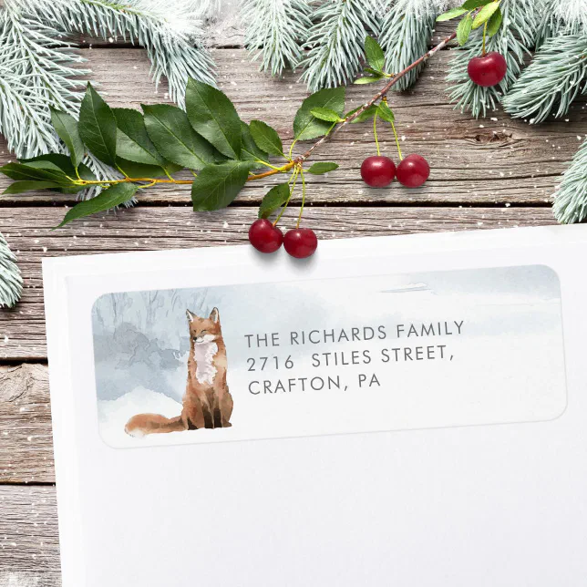 Return Address Winter Cute Fox Elegant Label | Zazzle