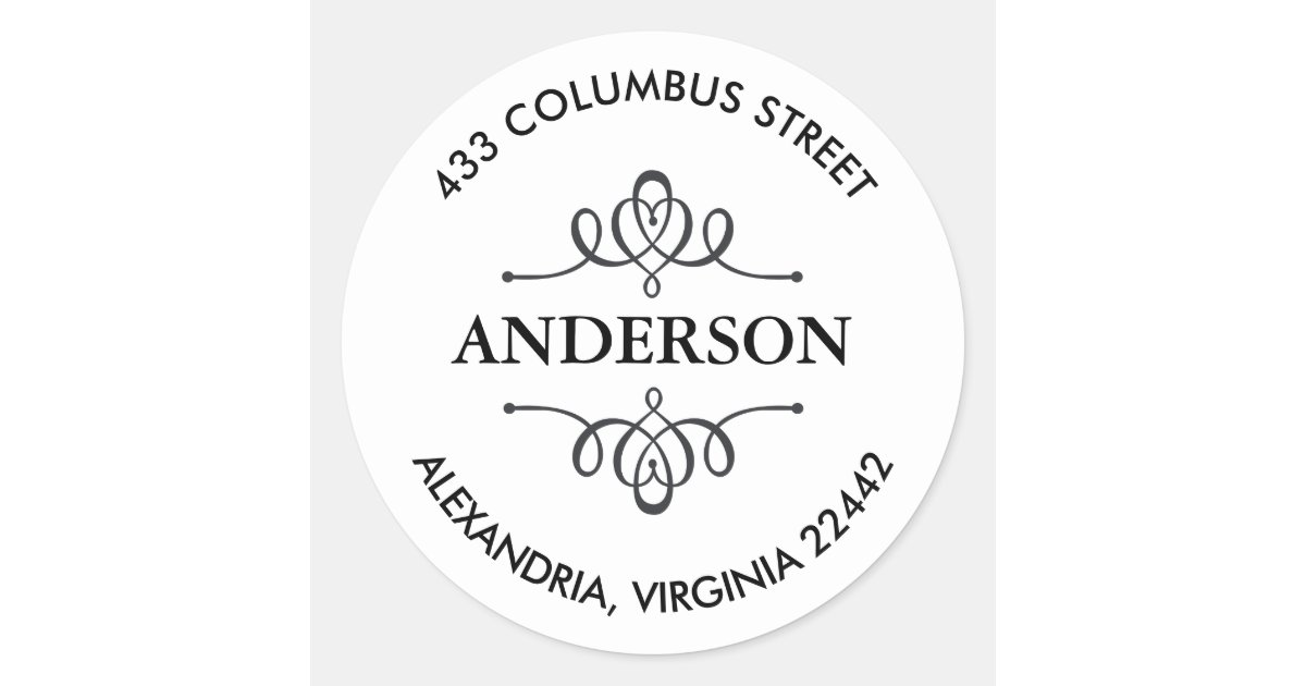 Return Address with Decorative Emblem Classic Round Sticker | Zazzle