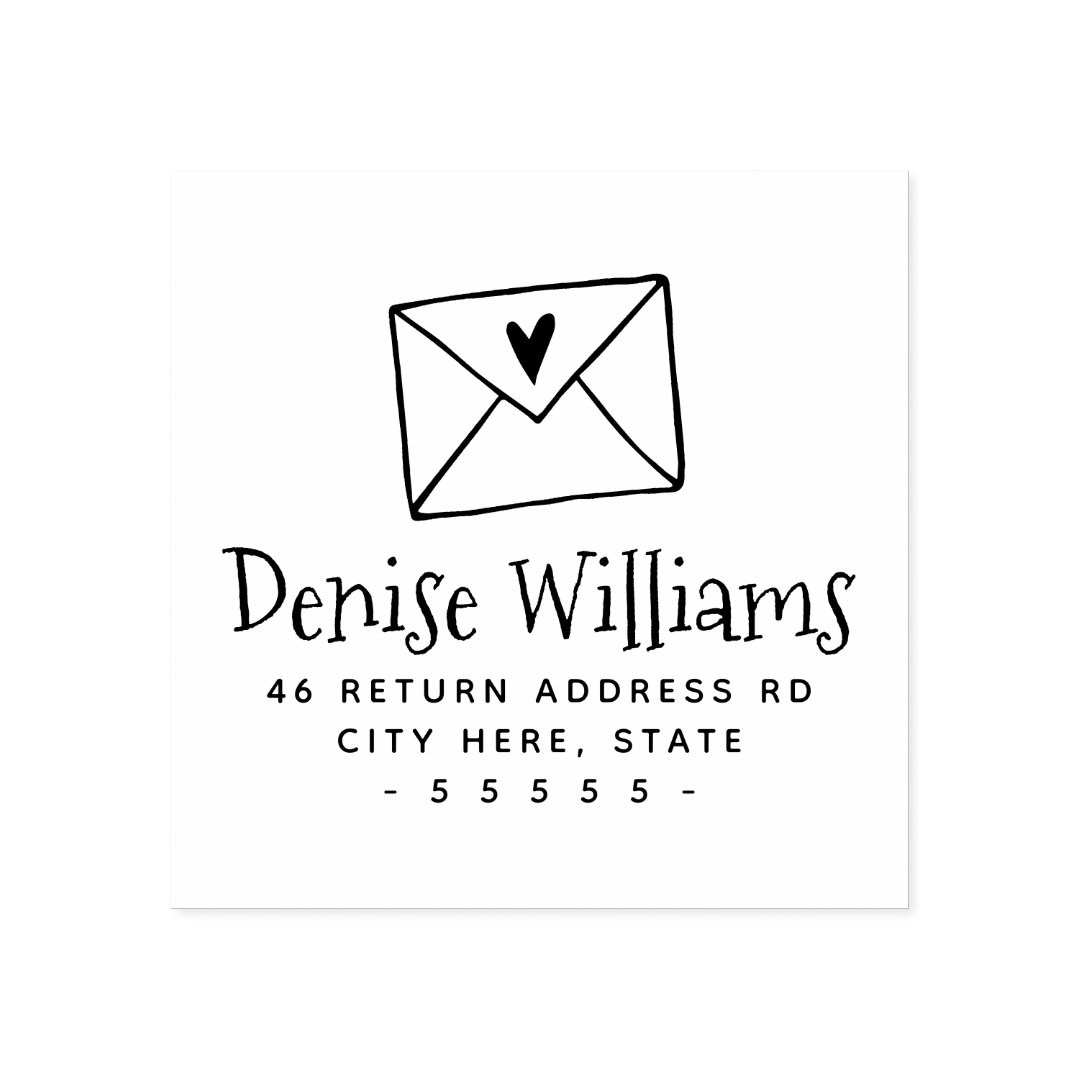 Return address with letter envelope and heart rubber stamp | Zazzle