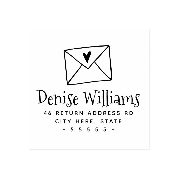Return address with letter envelope and heart rubber stamp | Zazzle