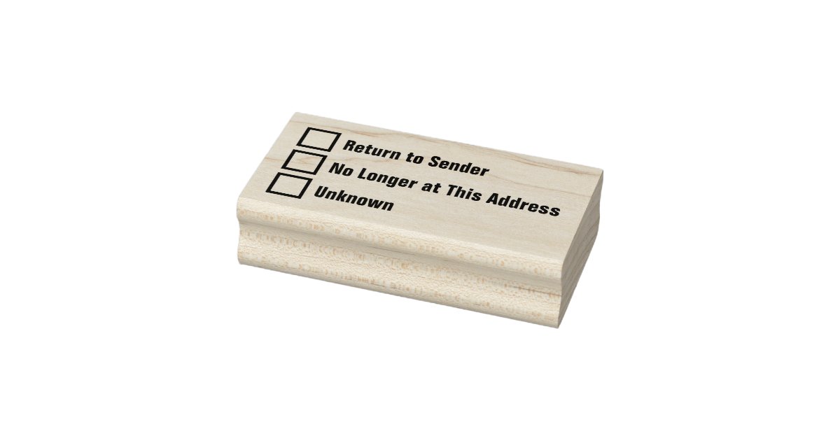 Return to Sender Unknown Address Check Boxes Mail Rubber Stamp | Zazzle