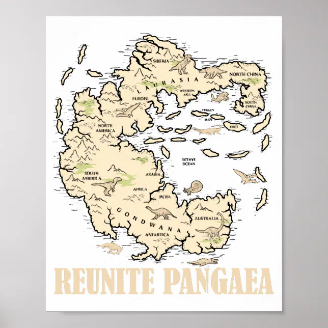 Reunite Pangaea World map History Funny Geology Gi Poster | Zazzle