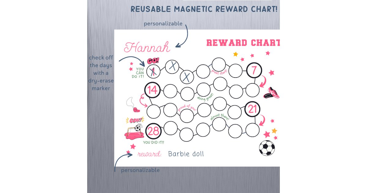 Reusable Girl's Soccer Reward Chart Chore Chart Magnetic Dry Erase ...