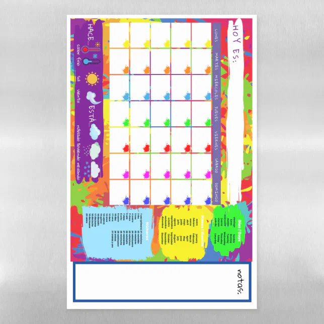 Reusable Monthly Calendar (Spanish) Magnetic Dry Erase Sheet | Zazzle
