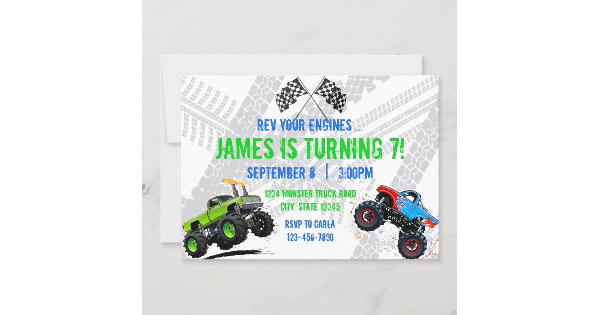 Rev Your Engines Monster Truck Birthday Invitation | Zazzle