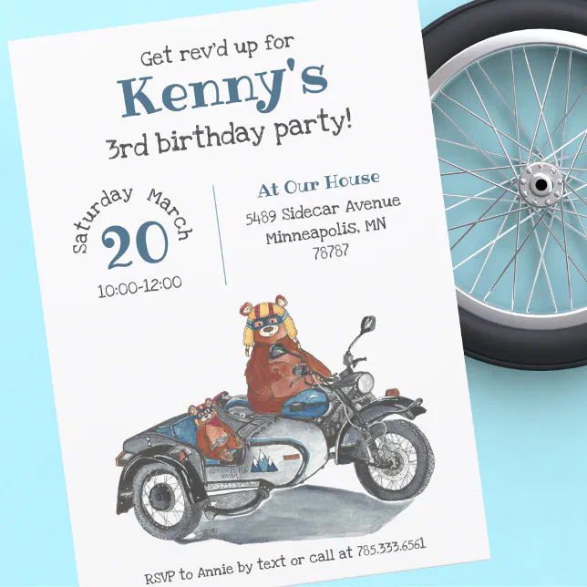 Rev'd Up Motorcycle Bears Birthday Invitation | Zazzle