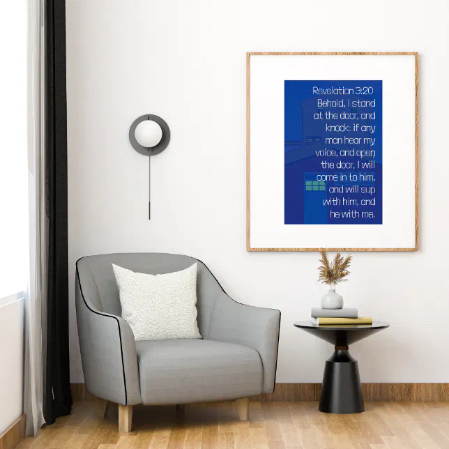 Revelation 3:20 Behold I Stand at the Door Blue Poster | Zazzle