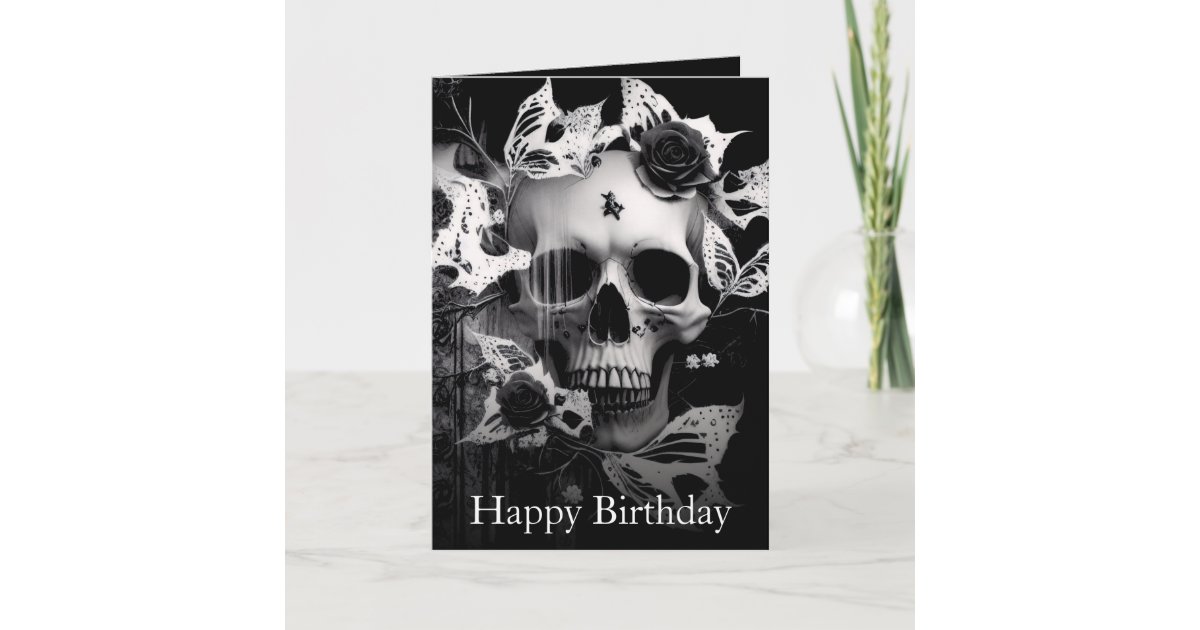 Revenant's Embrace: Black and White Graphic Skull Card | Zazzle
