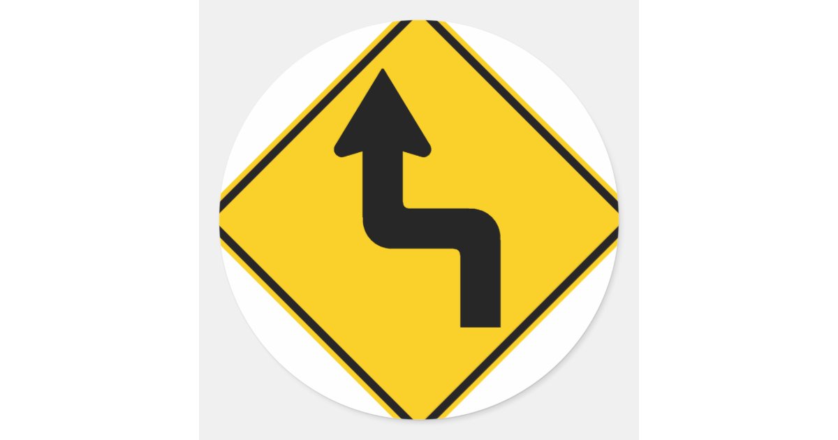 Reverse Turn (Left) Highway Sign Classic Round Sticker | Zazzle