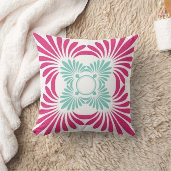 Reversible Fuschia Pink And Mint Green Floral Throw Pillow | Zazzle