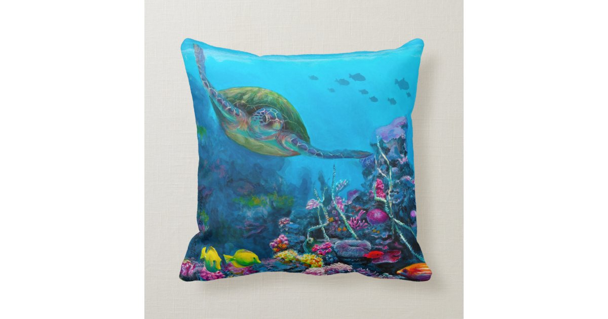 Reversible Hawaii Beach & Sea Turtle Throw Pillow | Zazzle.com