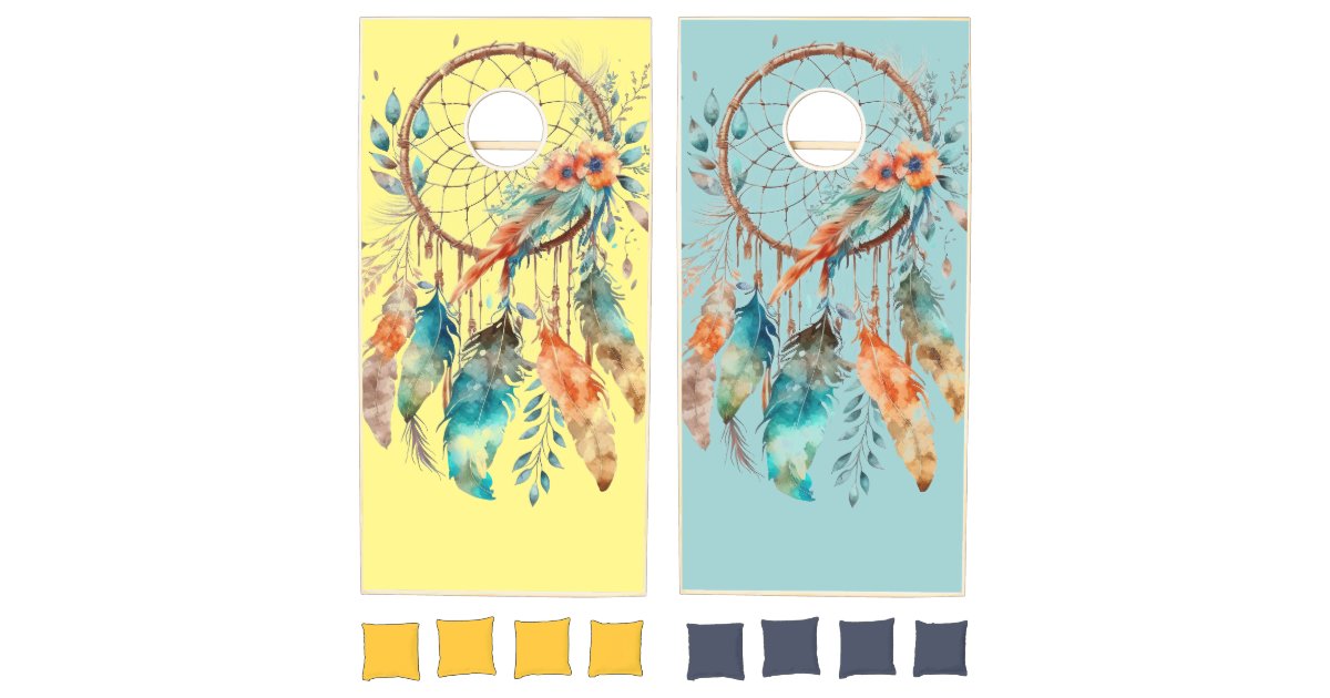 Reversible Teal Watercolor Dreamcatcher Cornhole Set | Zazzle