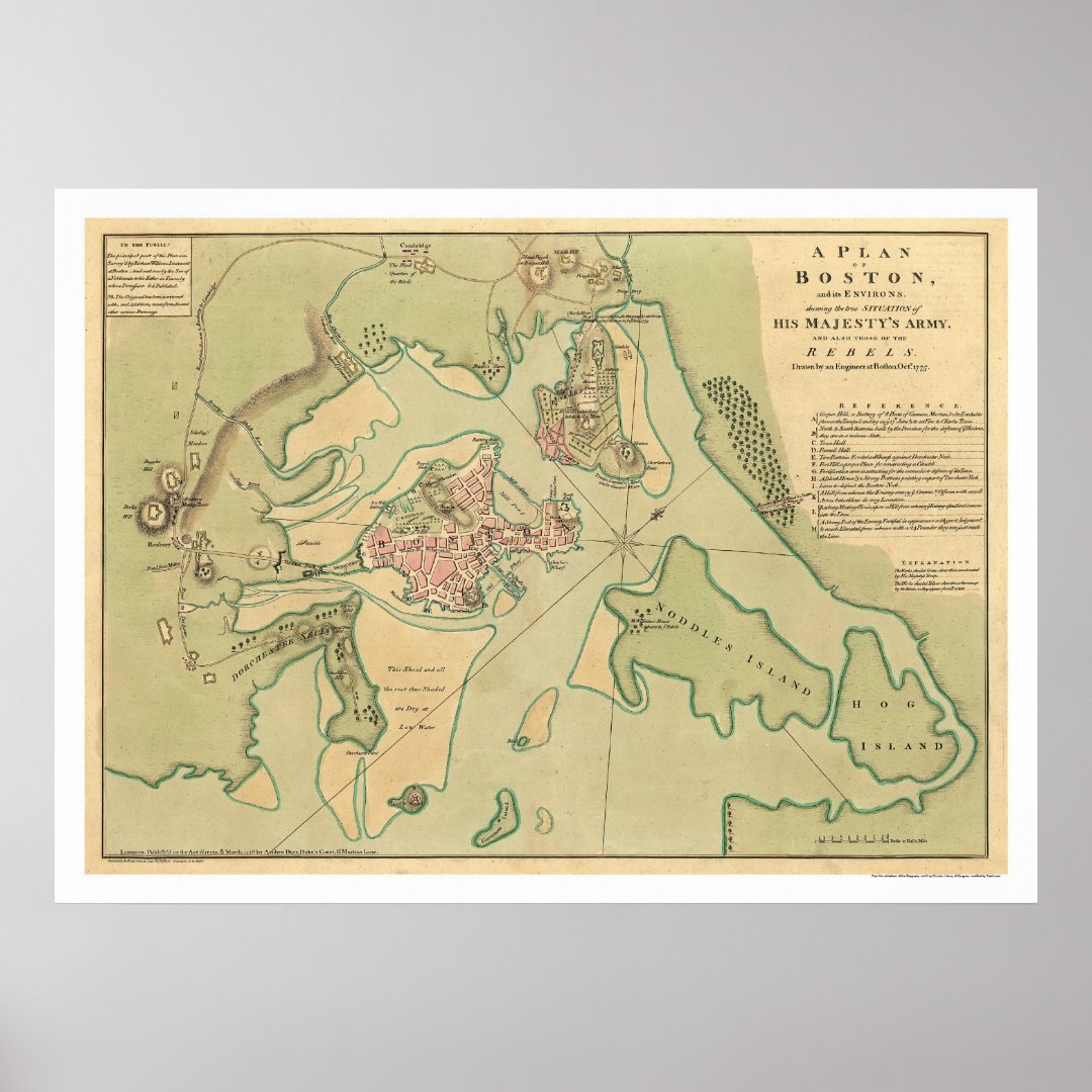 Revolutionary Boston Map 1776 Poster | Zazzle
