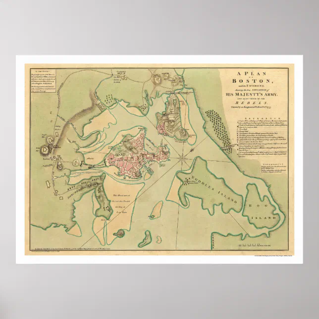 Revolutionary Boston Map 1776 Poster | Zazzle