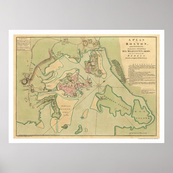 Revolutionary Boston Map 1776 Poster | Zazzle