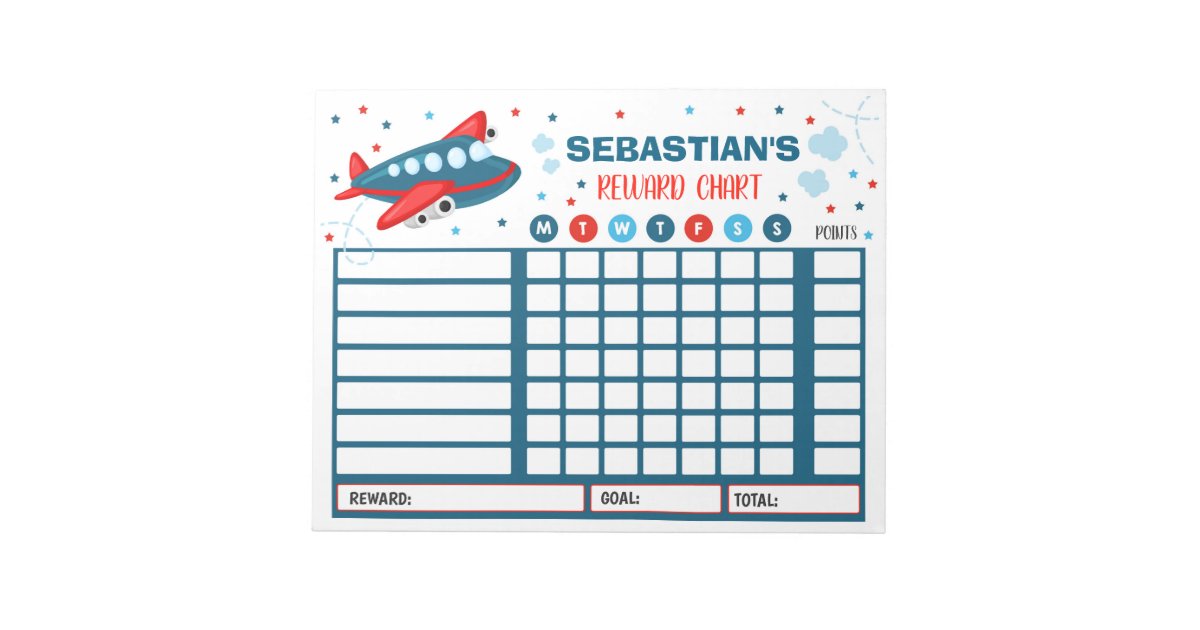 Reward Chart Airplane Personalized Chore Chart Notepad | Zazzle