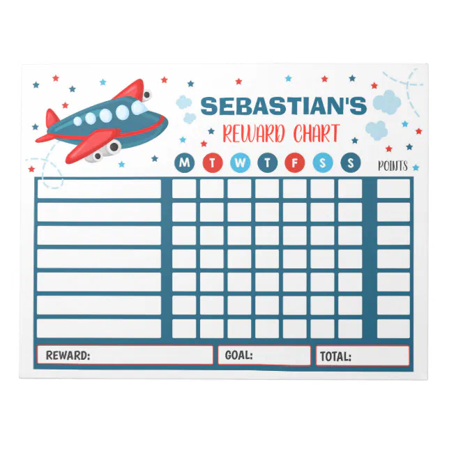 Reward Chart Airplane Personalized Chore Chart Notepad | Zazzle