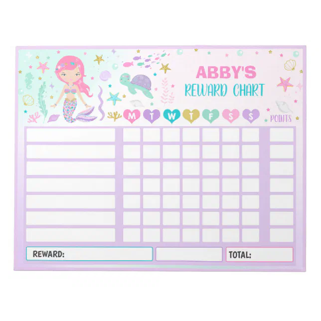 Reward Chart Mermaid Personalized Chore Chart Notepad | Zazzle