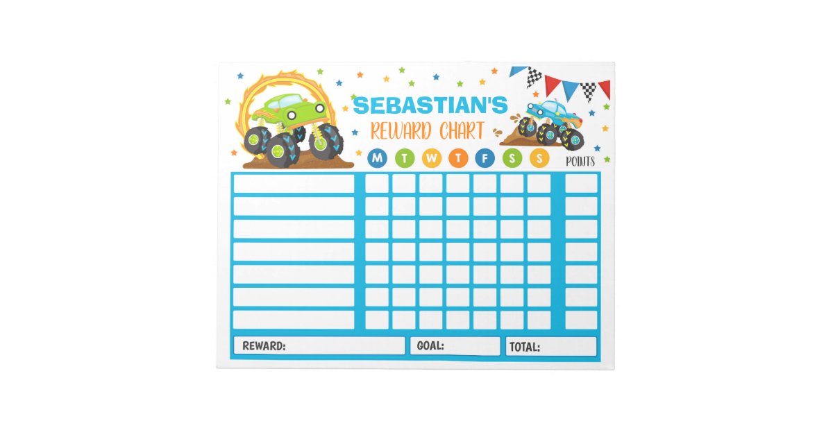 Reward Chart Monster Truck Personalized Chores Notepad | Zazzle