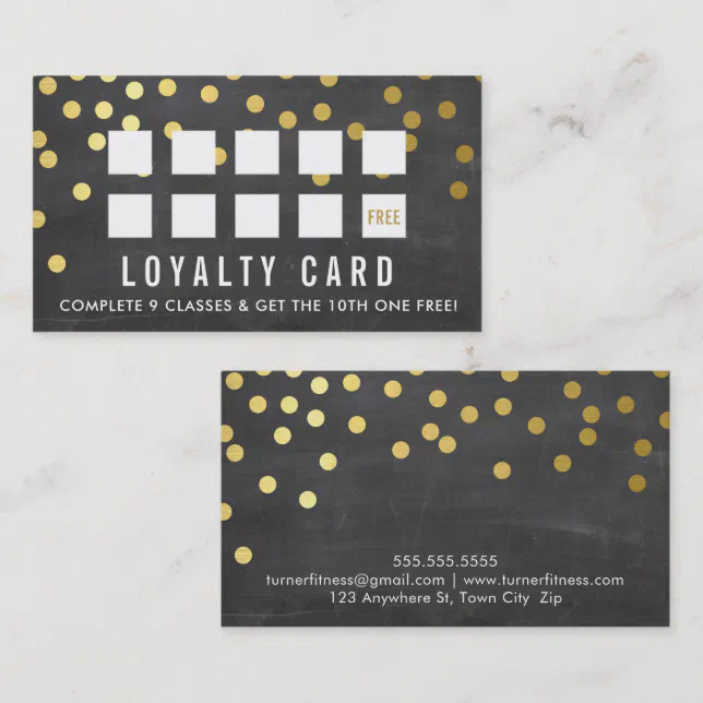 REWARD LOYALTY CARD glam confetti gold chalkboard | Zazzle