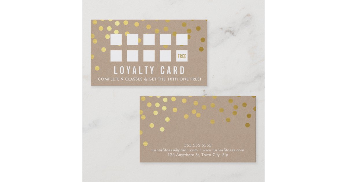 REWARD LOYALTY CARD glam confetti gold cute kraft | Zazzle