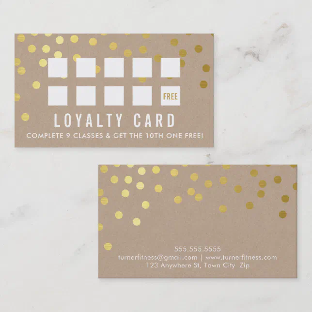 REWARD LOYALTY CARD glam confetti gold cute kraft | Zazzle