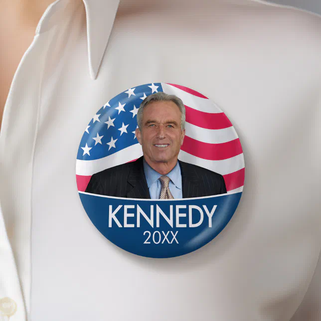 RFK JR - Robert Kennedy Photo with Flag 2024 Button | Zazzle