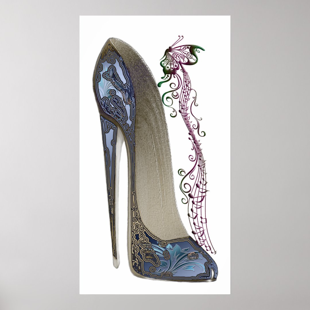 Rhapsody in Blue Stiletto Shoe Music Art Poster | Zazzle