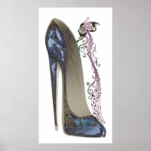 Rhapsody in Blue Stiletto Shoe Music Art Poster | Zazzle