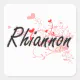 Rhiannon Artistic Name Design with Hearts Square Sticker | Zazzle