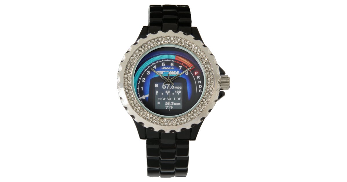 Rhinestone with Black Enamel rev counter watch | Zazzle