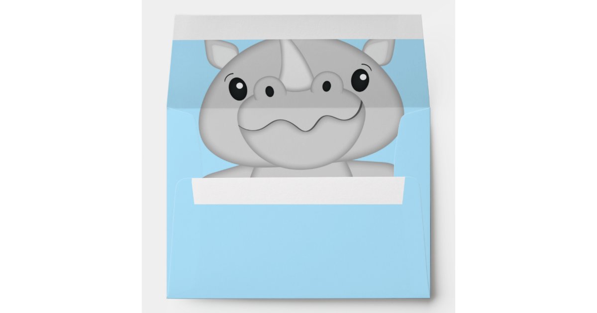 Rhino Baby Shower Safari Blue Envelope | Zazzle