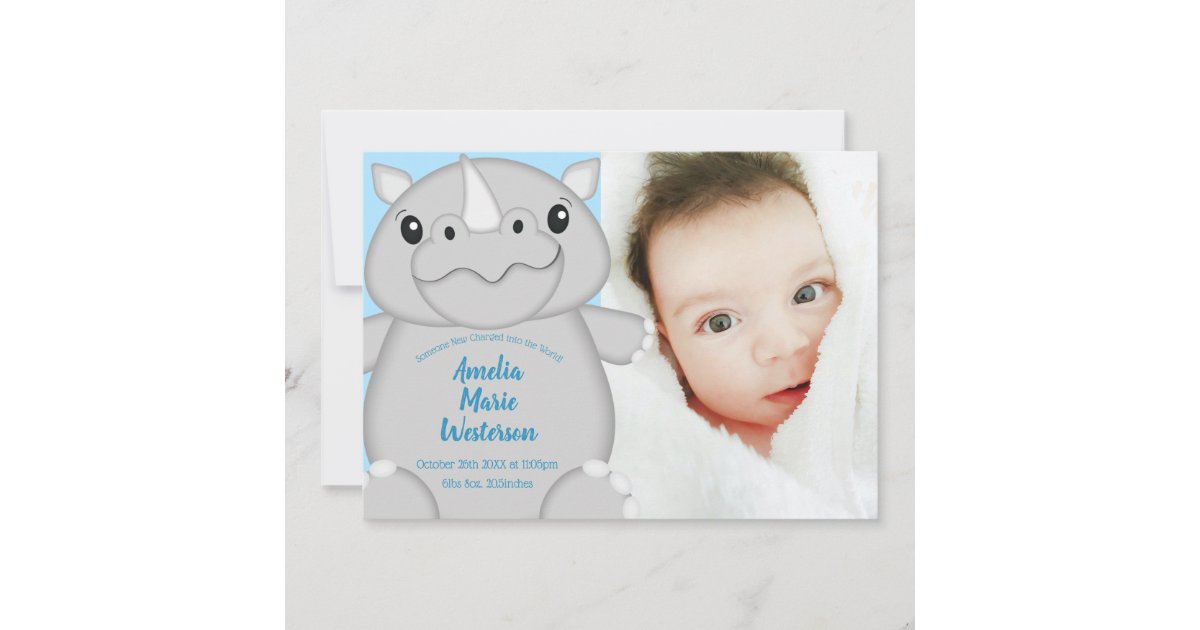 Rhino Baby Shower Safari Blue Invitation | Zazzle