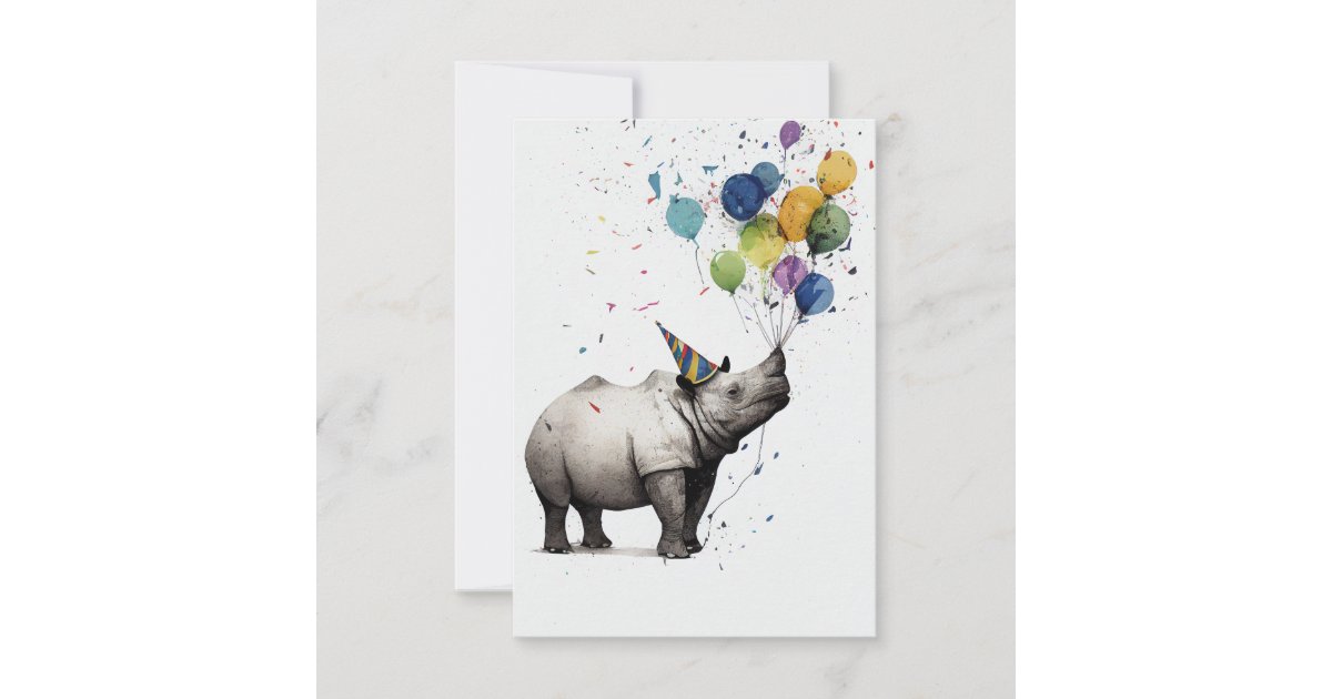 Rhino Birthday Party Flat Greeting Card | Zazzle