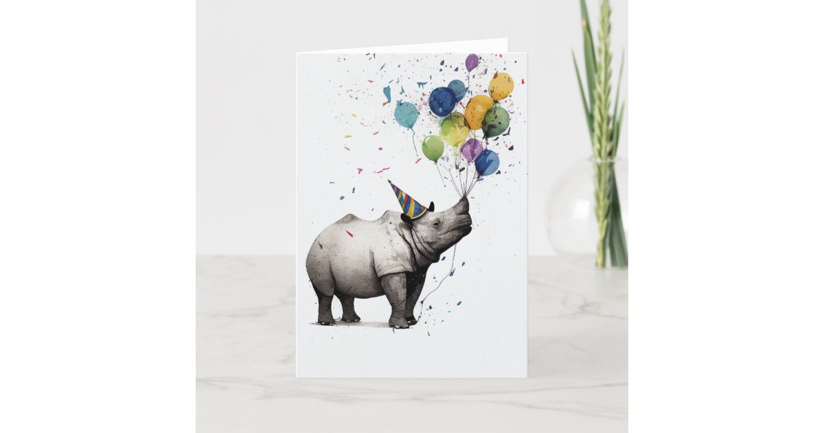 Rhino Birthday Party Folded Greeting Card | Zazzle