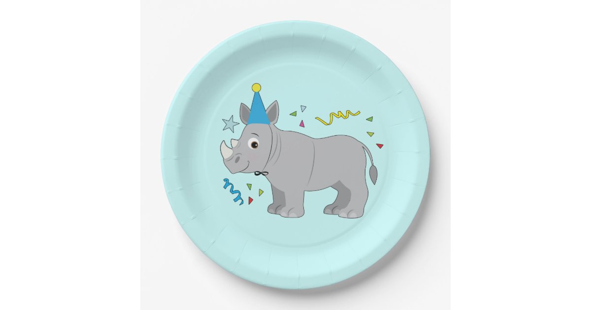 Rhino Dressed up for a Birthday Party Paper Plates | Zazzle