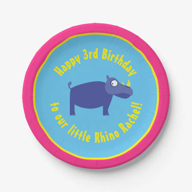 Rhino Paper Plates Animal Birthday Party | Zazzle