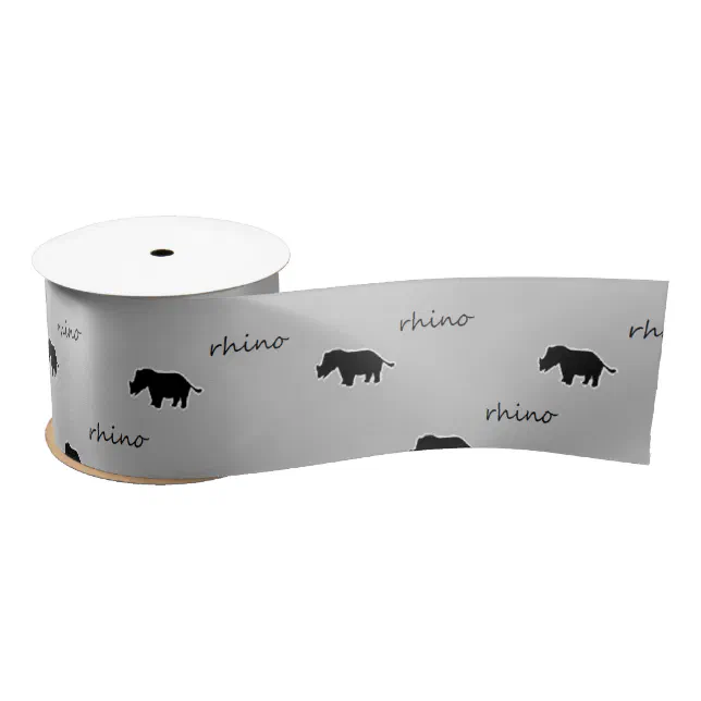 Rhino silhouette pattern satin ribbon | Zazzle
