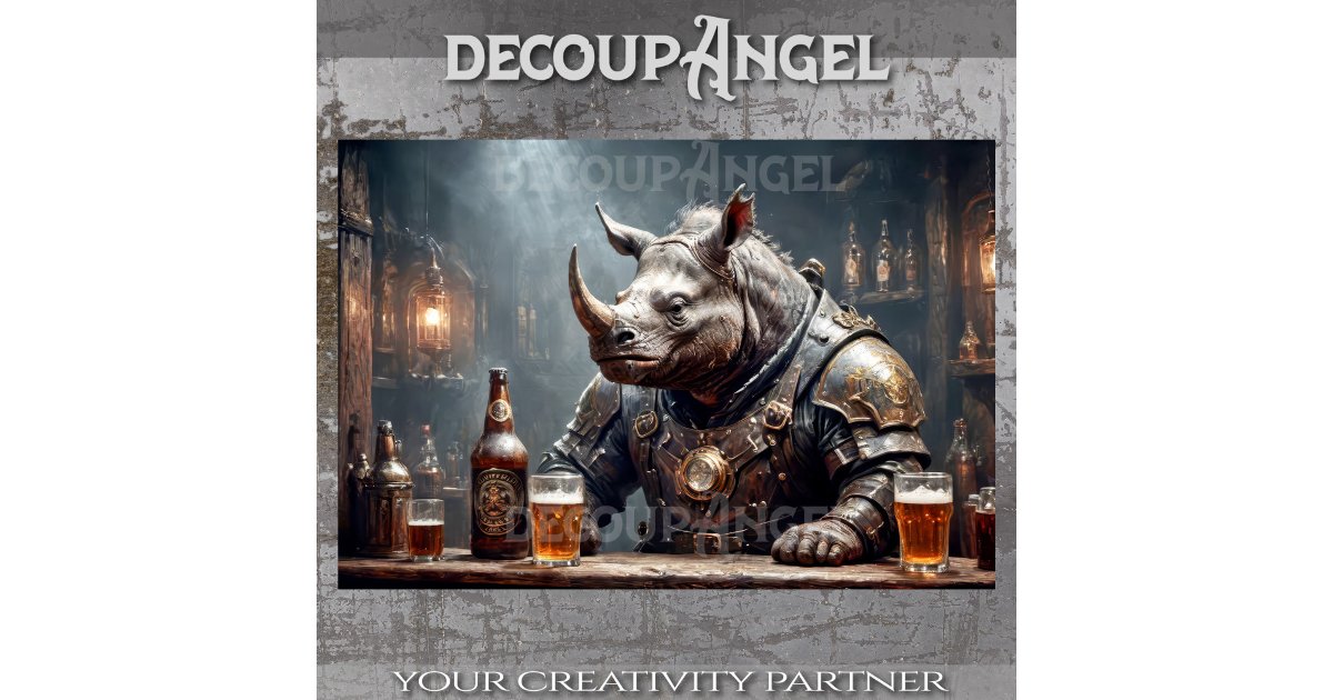 Rhino Warrior Drinking Beer #2 - Decoupage - Tissue Paper | Zazzle