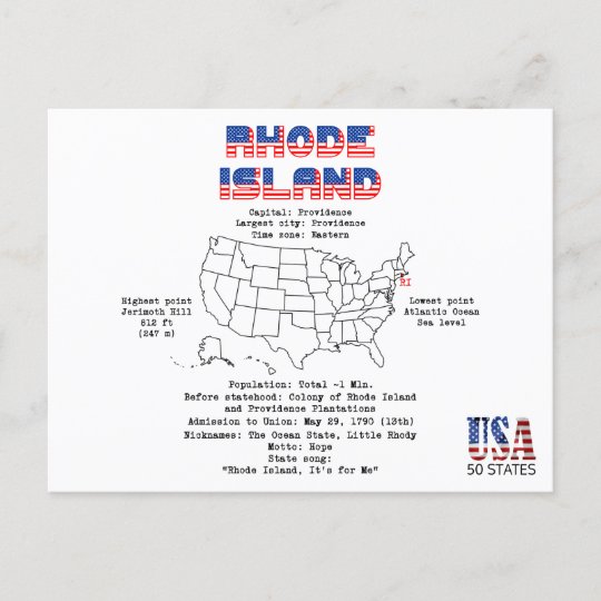 Rhode Island American state on a map and details Holiday Postcard ...