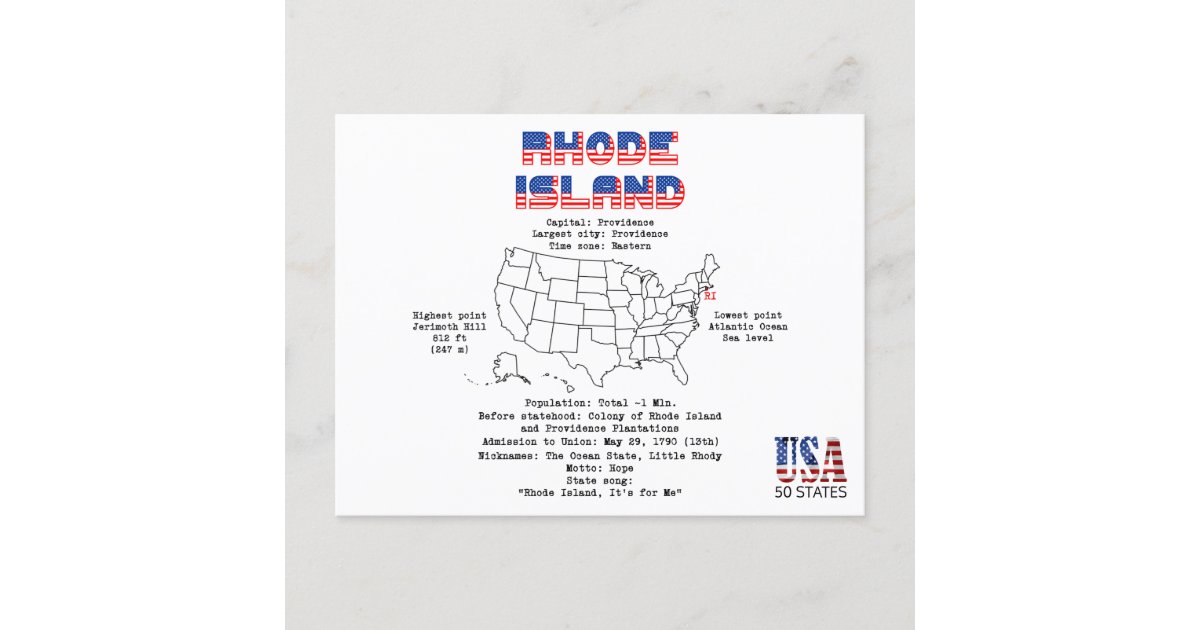 Rhode Island American state on a map and details Holiday Postcard | Zazzle