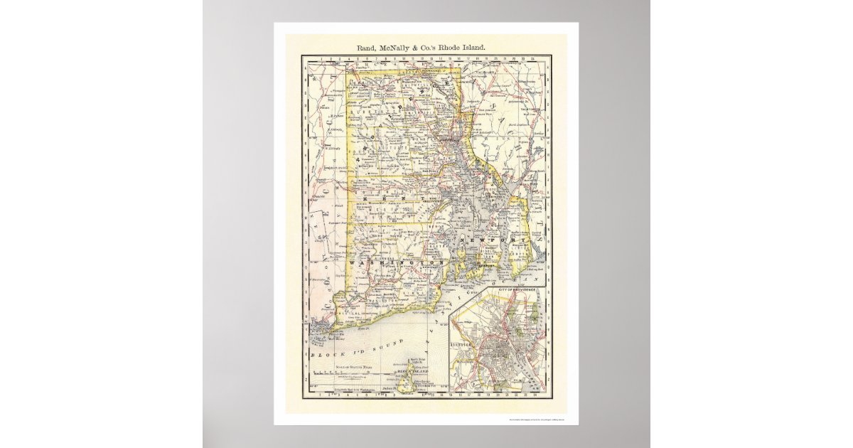 Rhode Island Railroad Map 1875 Poster | Zazzle