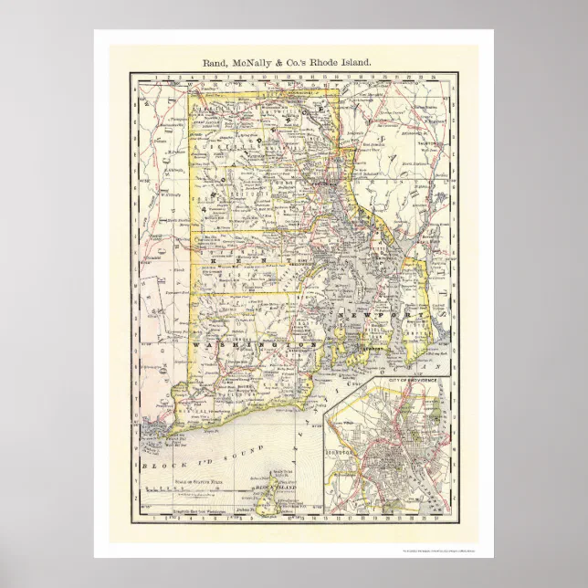 Rhode Island Railroad Map 1875 Poster | Zazzle