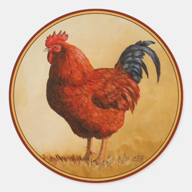 Rhode Island Red Rooster Chicken Classic Round Sticker | Zazzle