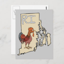 Rhode Island RI Map & Cartoon Red Chicken Art Postcard | Zazzle