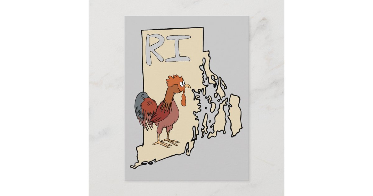 Rhode Island RI Map & Cartoon Red Chicken Art Postcard | Zazzle
